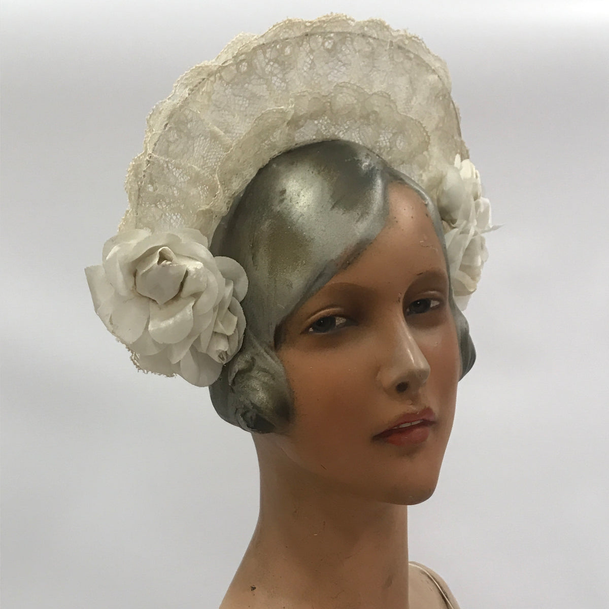 Vintage c.1930s halo style wired lace and flower bridal headdress ...