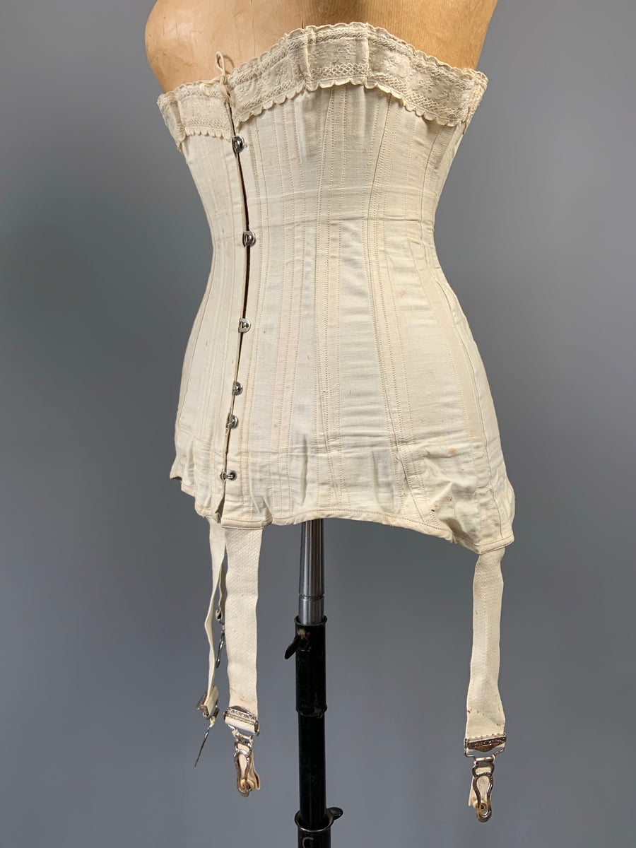 Antique Edwardian lace trimmed cotton coutil Royal Worcester Corset ...
